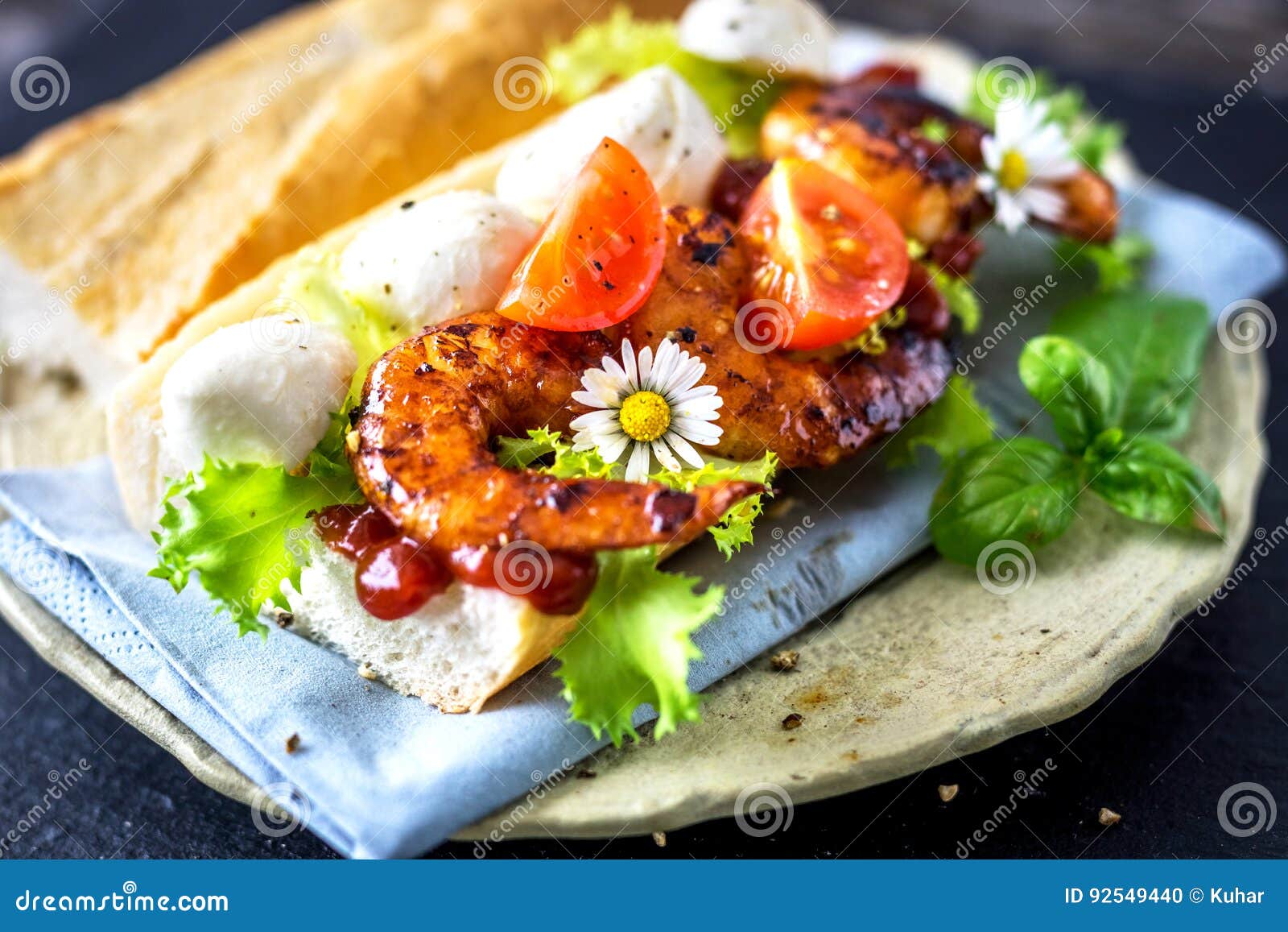 Sandwich with prawn stock photo. Image of shrimp, rustic - 92549440