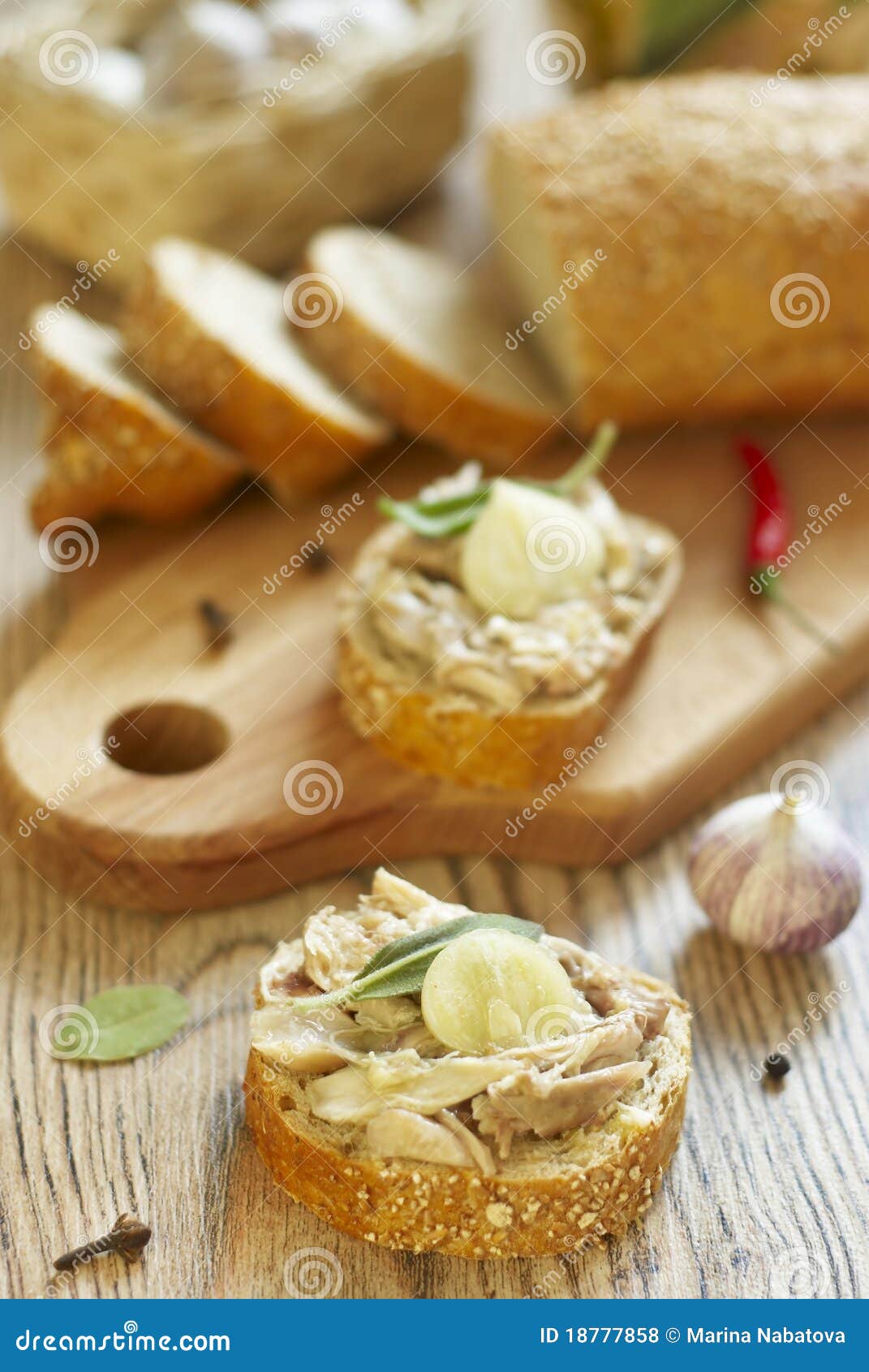 Sandwich with Rabbit Meat, Garlic and Sage Stock Photo - Image of ...