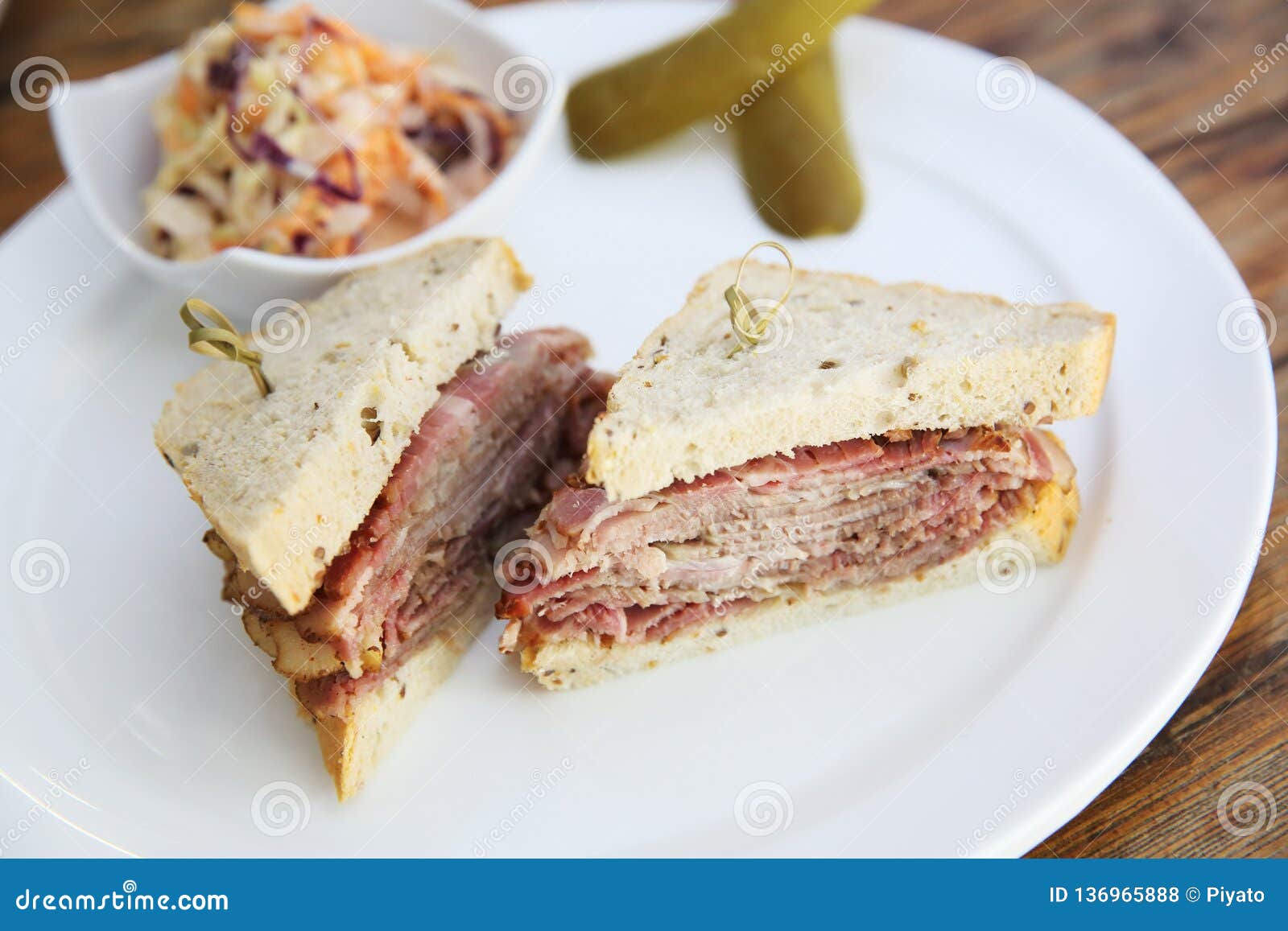 Sandwich with Roast Beef Pastrami Stock Photo - Image of plate ...