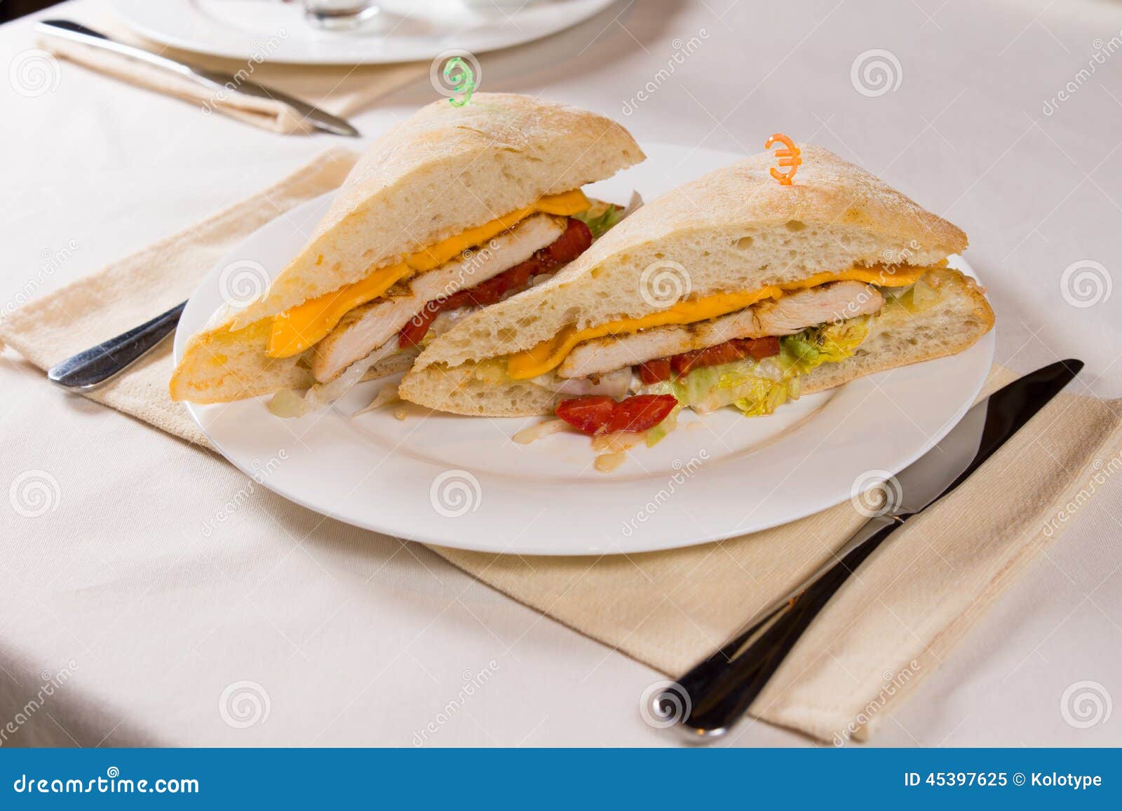 Sandwich Served on Square Ciabatta Roll Stock Image - Image of place ...