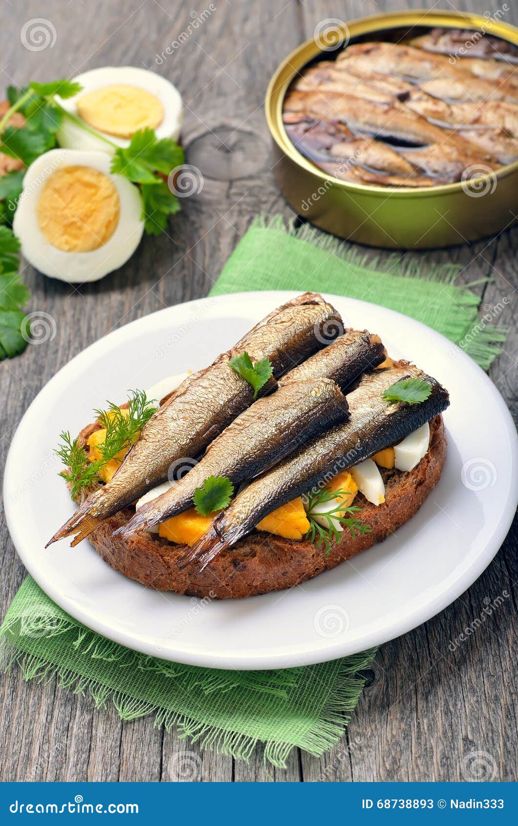 Sandwich with Sprats and Egg Stock Image - Image of fresh, fish: 68738893