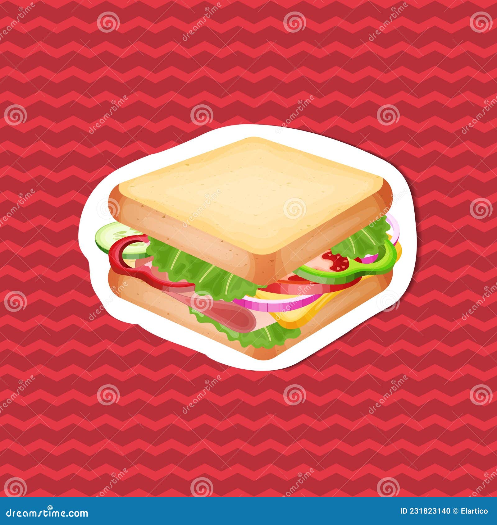 Sandwich - Sticker on Red Striped Background. Graphic Design Elements ...