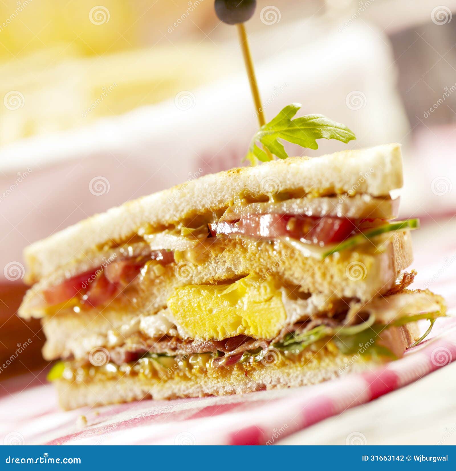 Sandwich with Three Layers, Filled with Bacon Eggs and Lettuce Stock ...