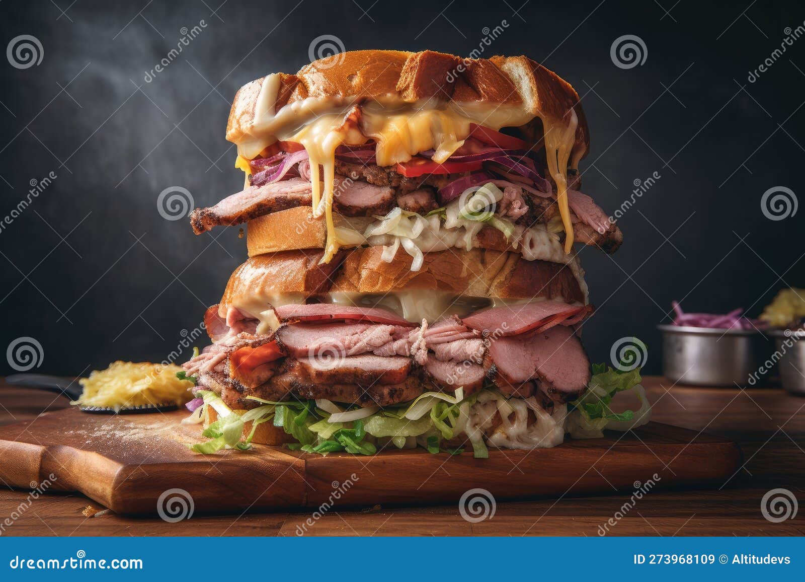 Sandwich Tower, Stacked High with Layers of Meat and Cheese Stock ...