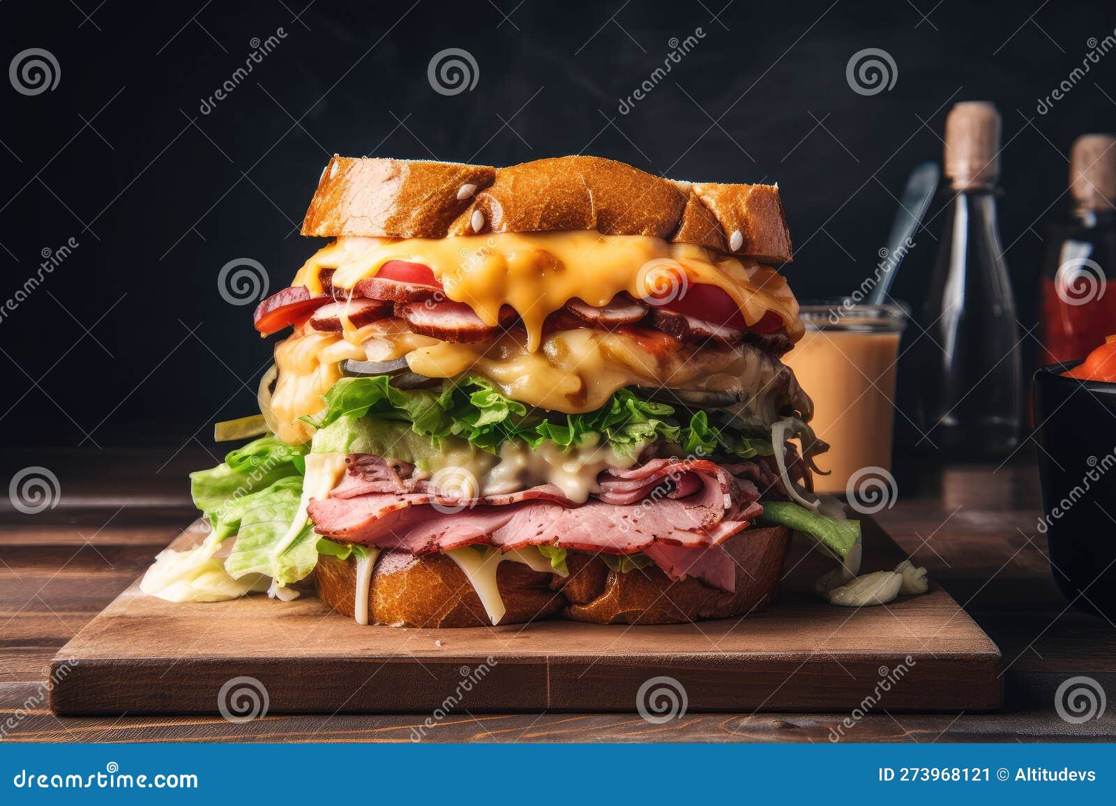 Sandwich Tower, Stacked High with Layers of Meat and Cheese Stock ...