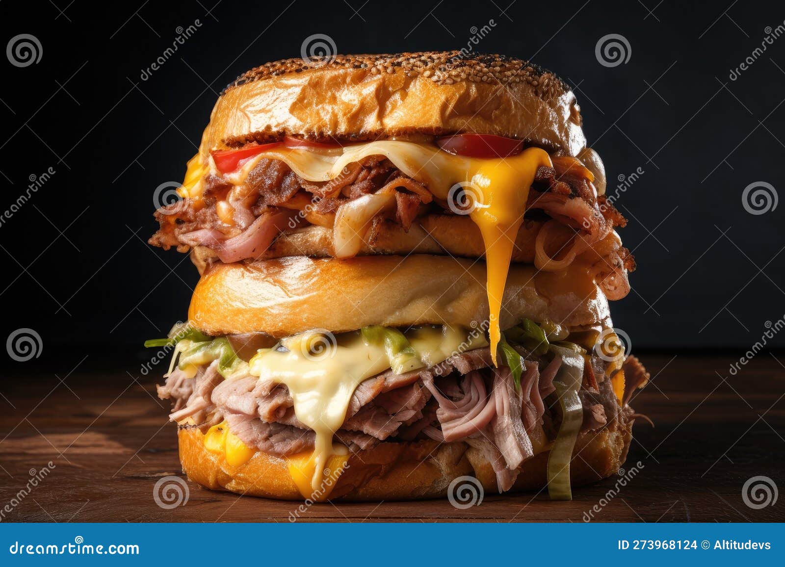 Sandwich Tower, Stacked High with Layers of Meat and Cheese Stock ...
