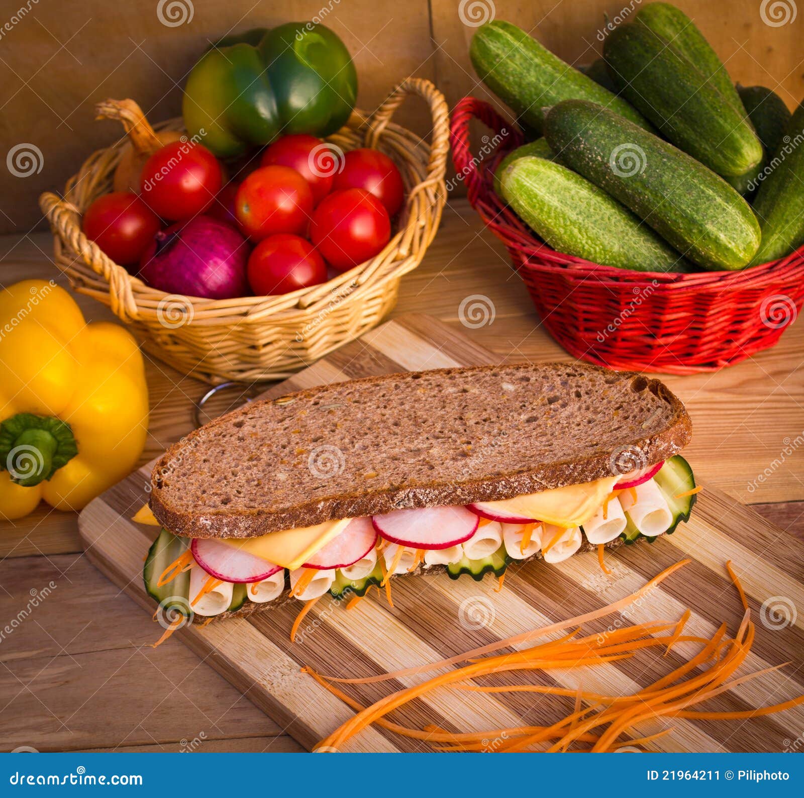 Sandwich on wooden table stock image. Image of vegetables - 21964211