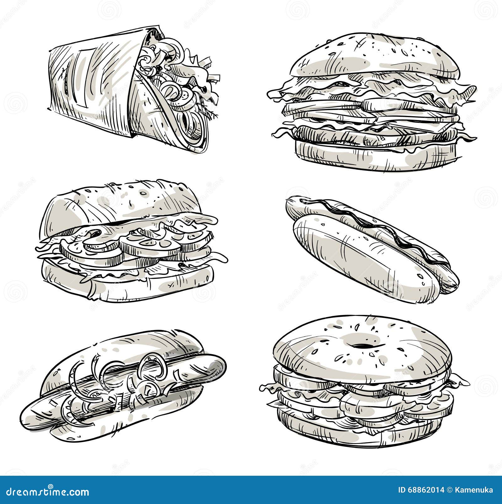 Food Snacks And Appetizers With Sandwich And Softly Blurred Watercolor ...