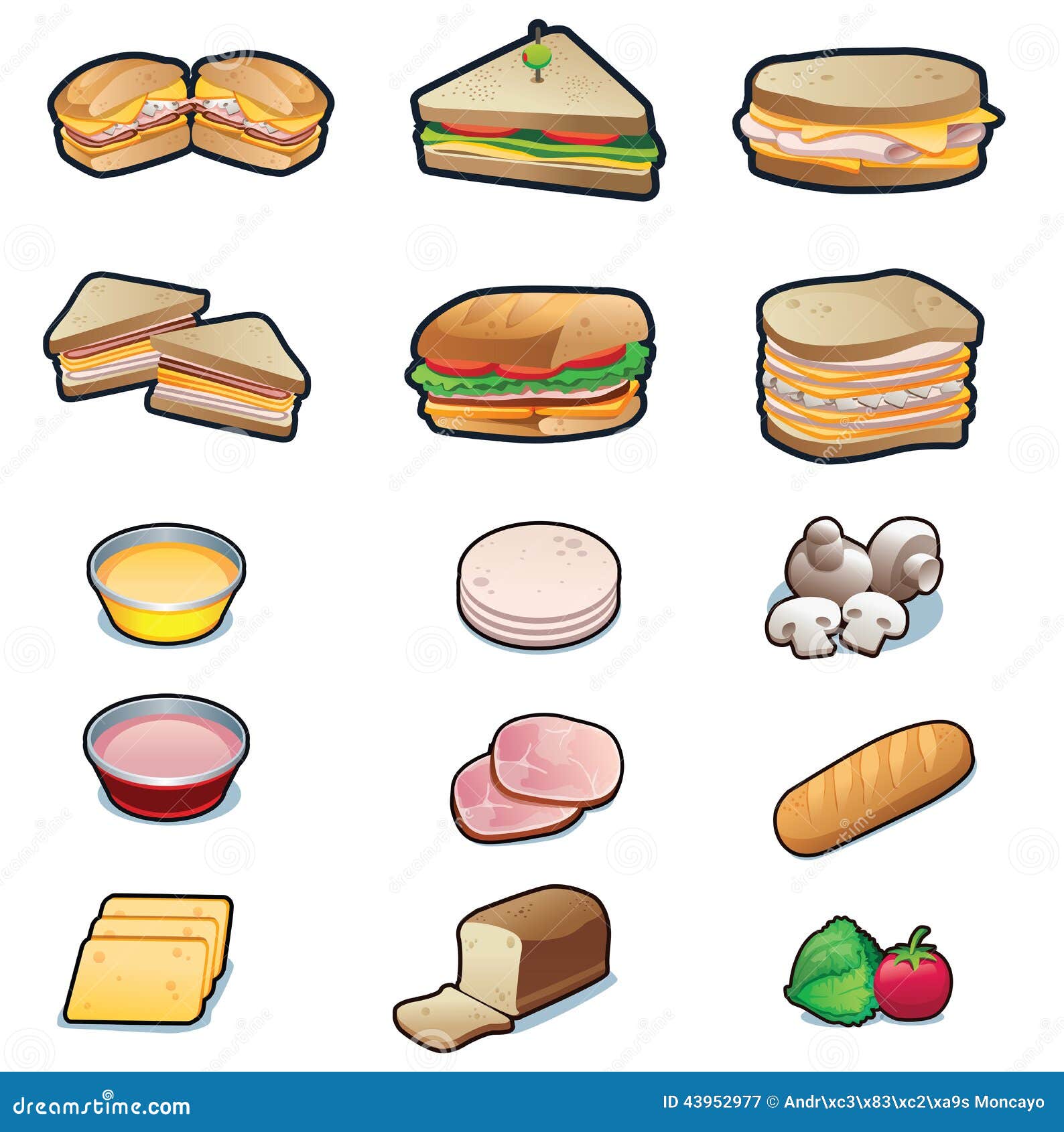 Sandwiches and Ingredients Set Stock Vector - Illustration of tomato ...