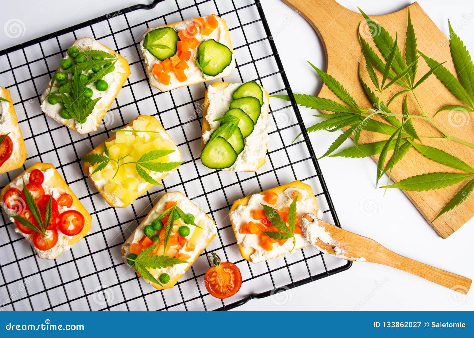 Sandwiches with Marijuana Leafs and Vegetables on a Grid Stock Image ...