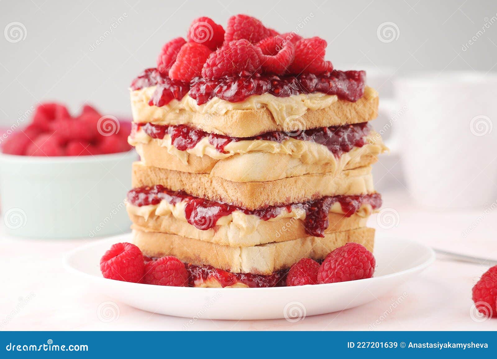 Sandwiches with Peanut Butter and Raspberry Jam Stock Image - Image of ...