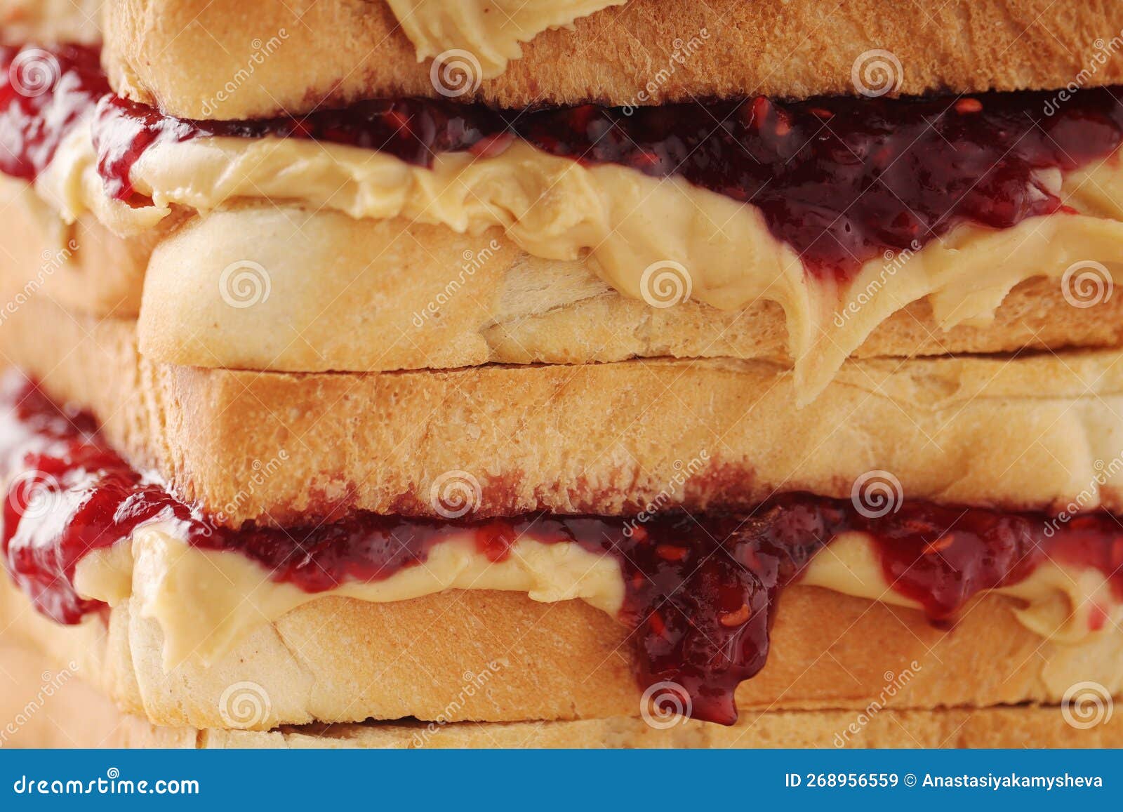 Sandwiches with Peanut Butter and Raspberry Jam Stock Image - Image of ...