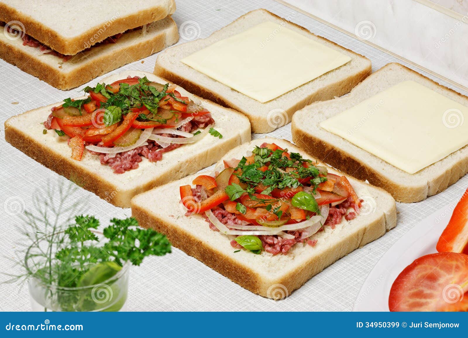 Sandwiches preparation. stock image. Image of flour, snack - 34950399