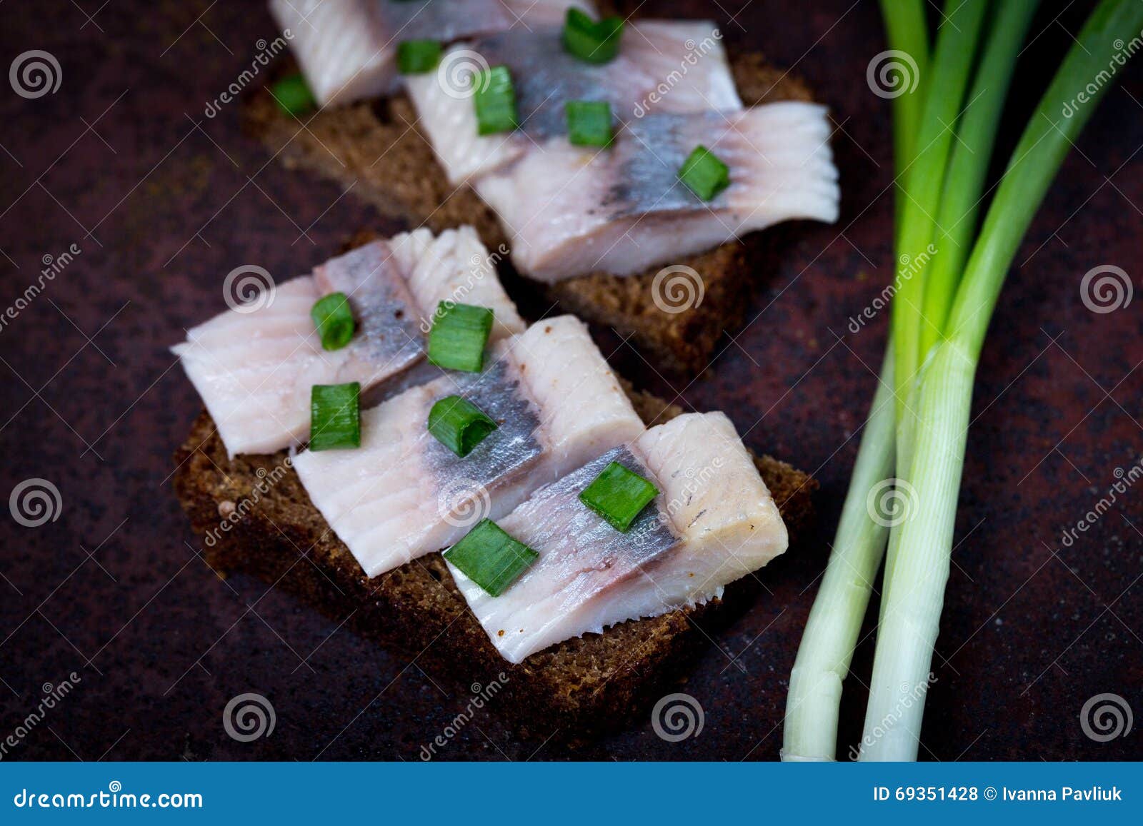 Sandwiches of Rye Bread and Herring. Pieces of Fish are Herring Stock ...