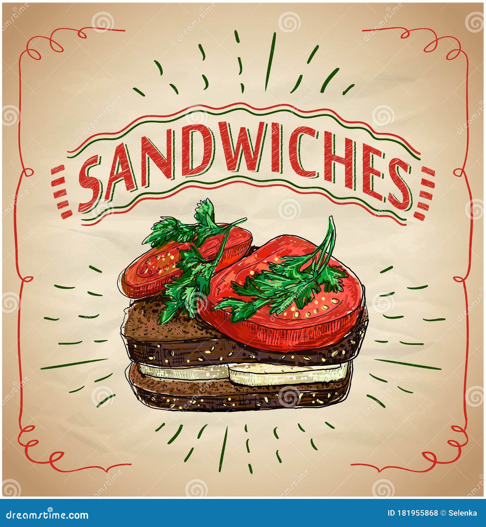 Sandwiches Vector Graphic Illustration, Vintage Style Stock Vector ...
