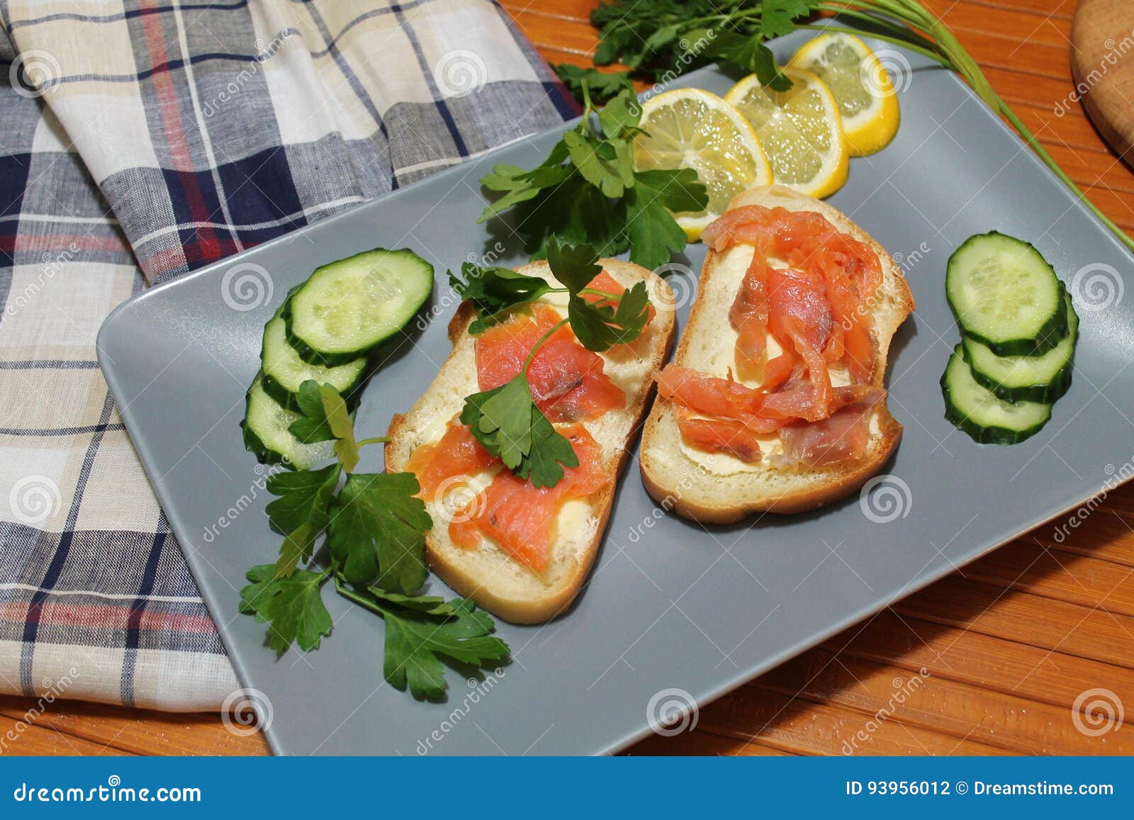 Sandwiches of White Bread with Red Fish and Butter Stock Photo - Image ...