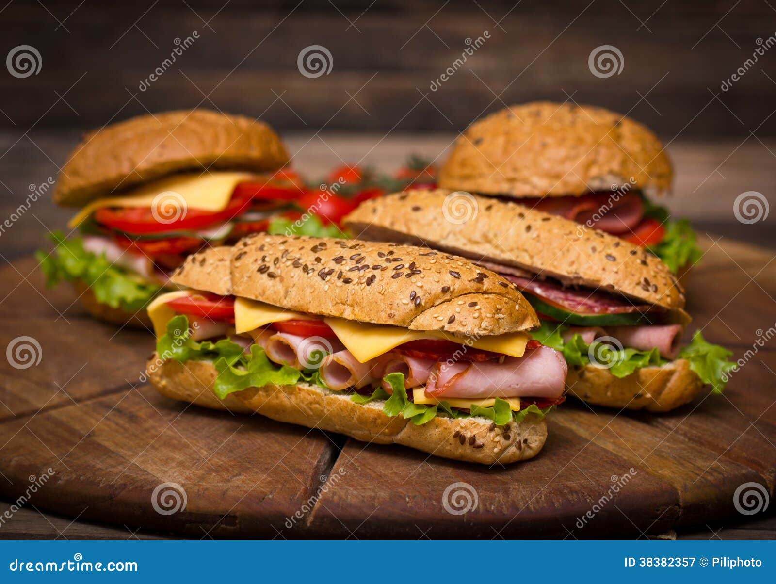 Sandwiches on the Wooden Table Stock Image - Image of color, snack ...