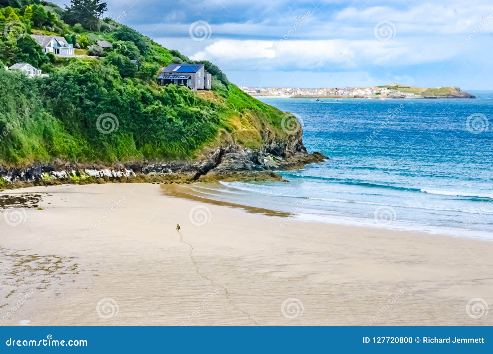 Sandy Beach, Cliff and See in Cornwall Stock Photo - Image of england ...
