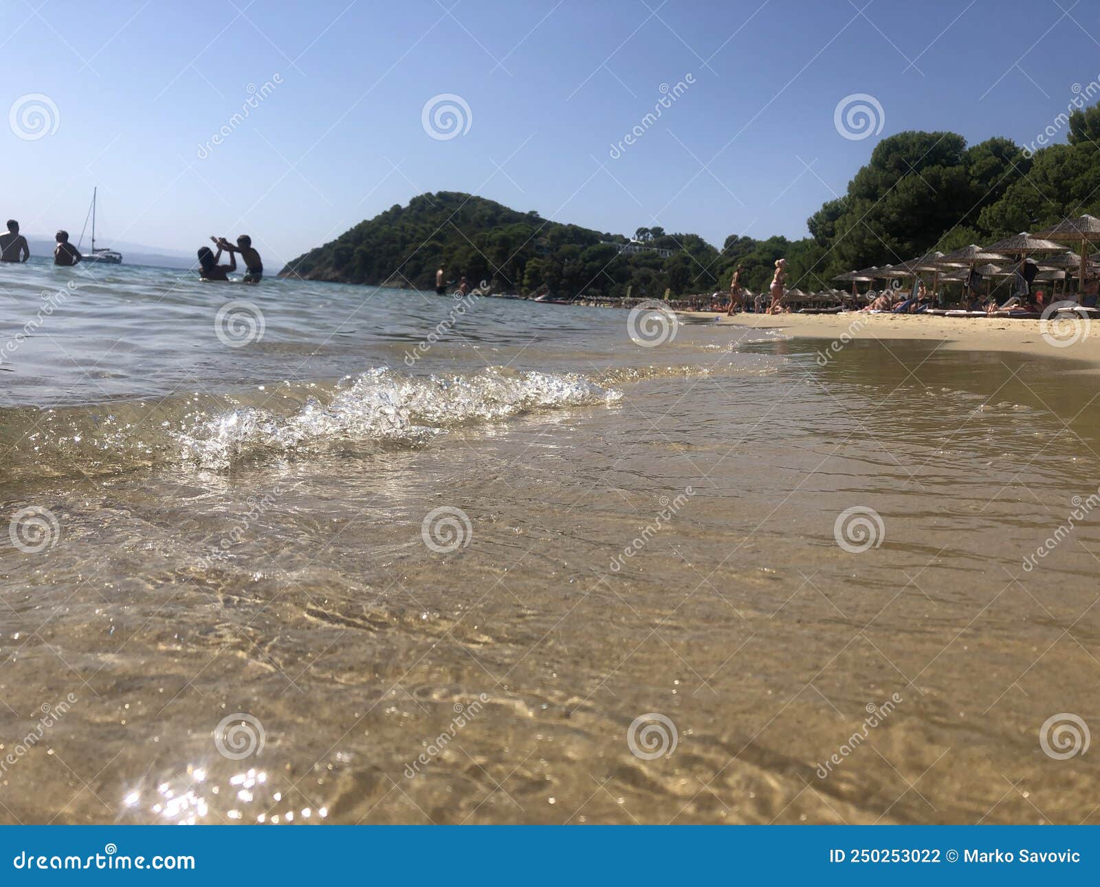 Sandy Beach in Greece with Clear Water Stock Photo - Image of travel ...