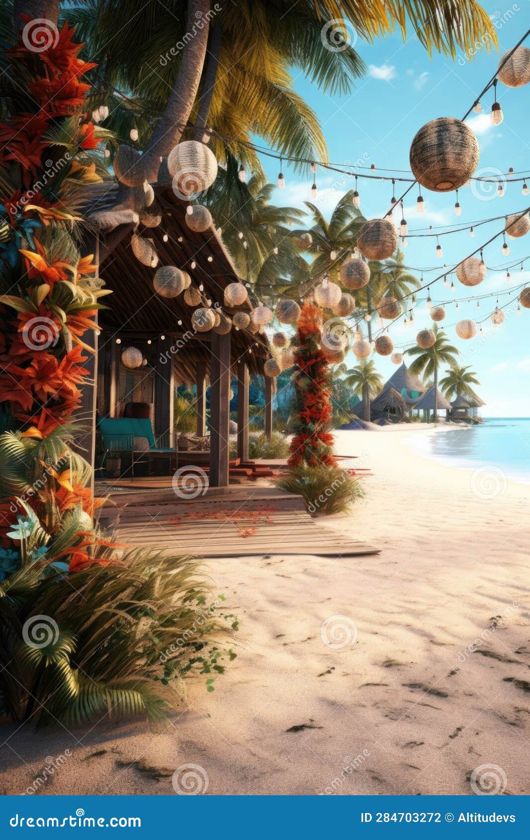 Sandy Beach with Holiday Decorations and a Festive Vibe Stock ...