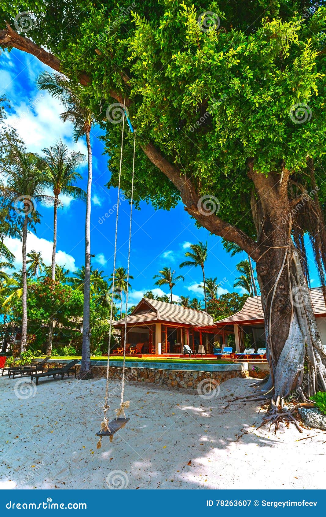 Sandy beach, house, tree stock image. Image of beach - 78263607