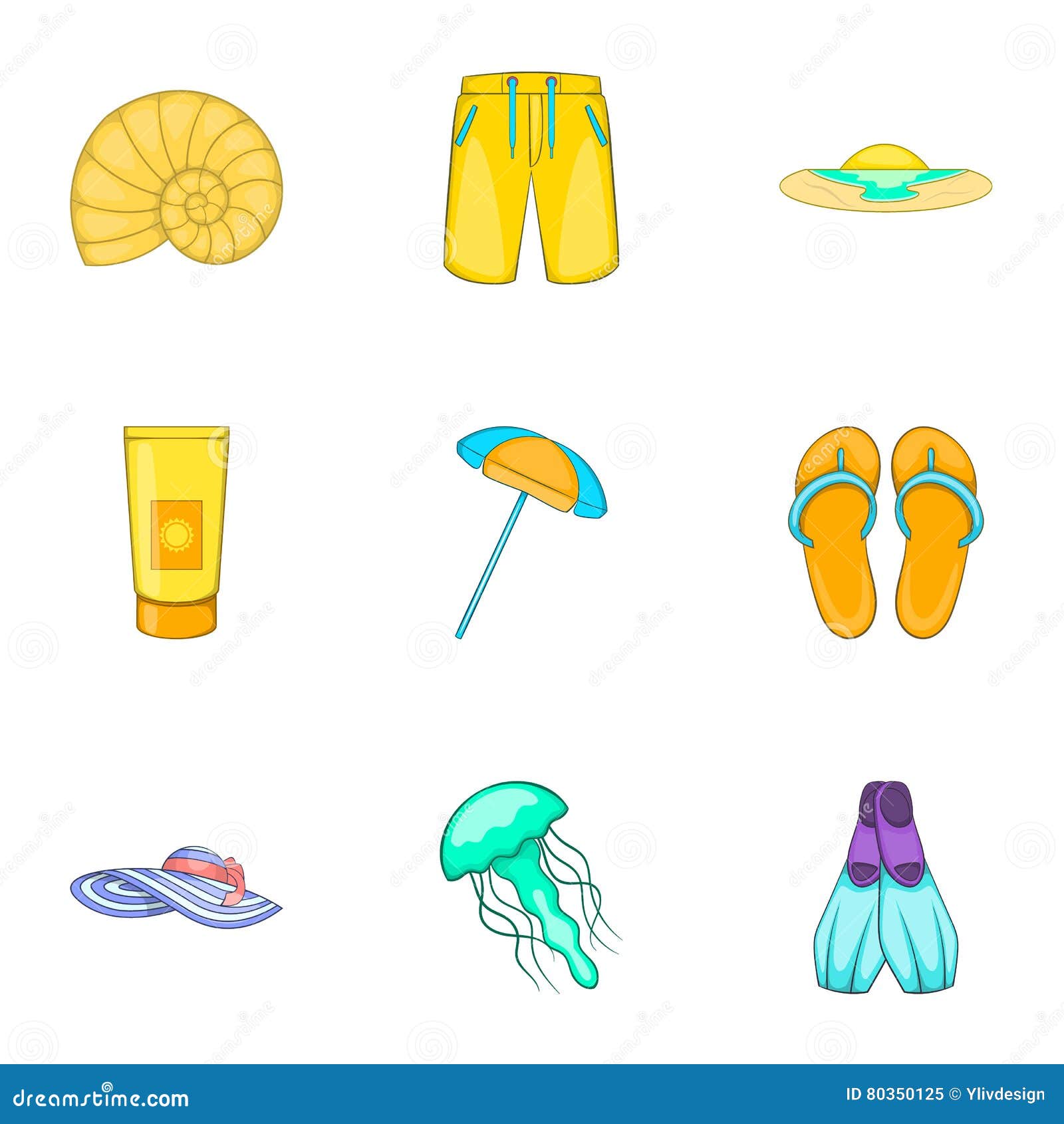 Sandy Beach Icons Set, Cartoon Style Stock Vector - Illustration of ...