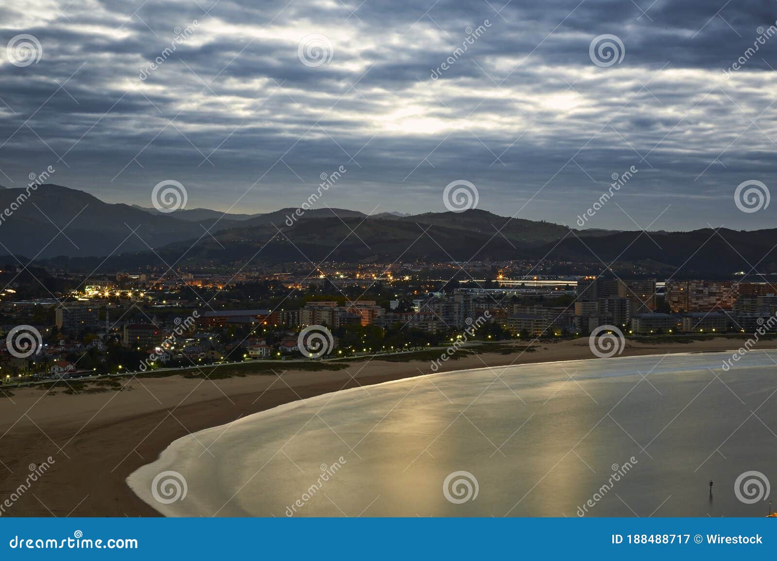 Sandy Beach at Night in Laredo, Cantabria, Spain Stock Image - Image of ...