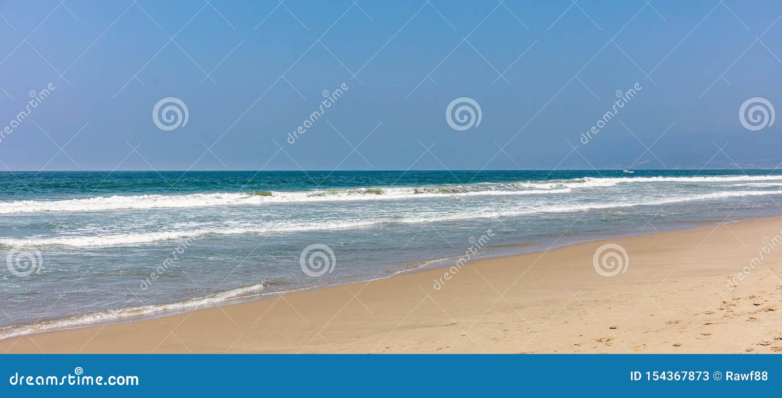 Sandy Beach Panoramic View. Blue Clear Sky, Blue Sea Stock Image ...