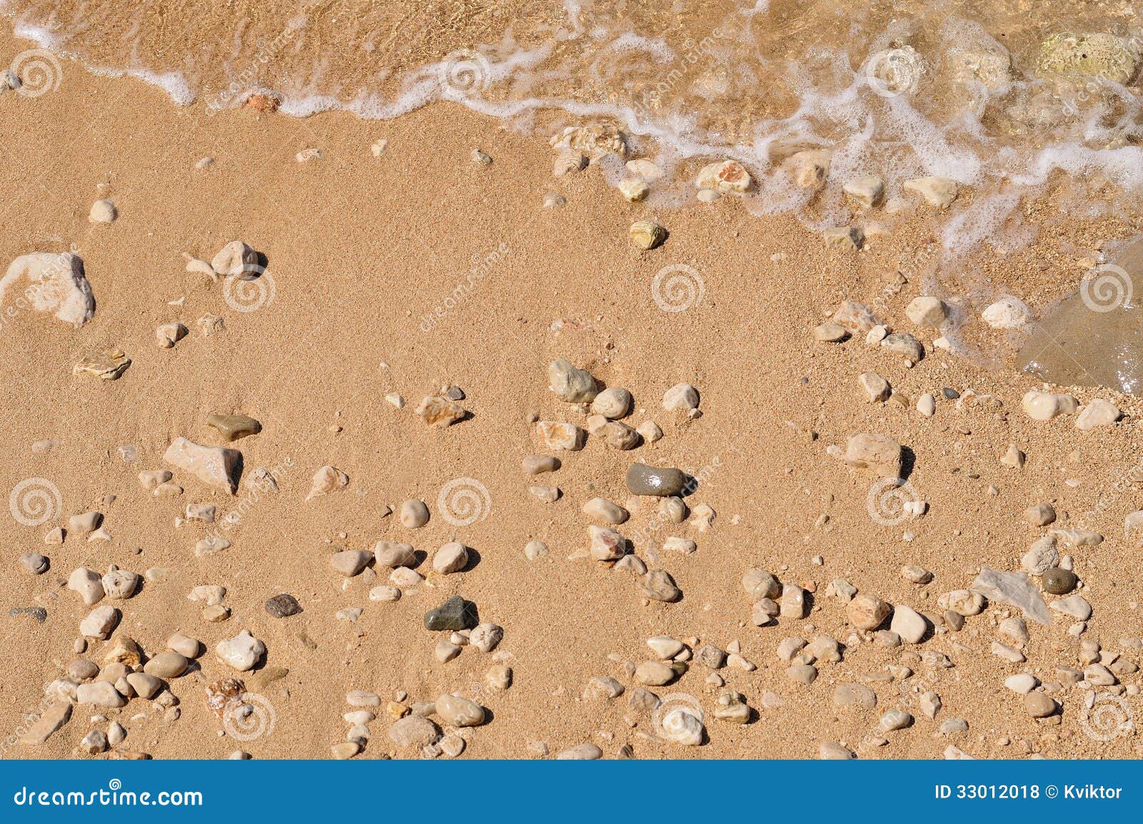 Sandy Beach with Pebbles and Wave Stock Photo - Image of coastline ...