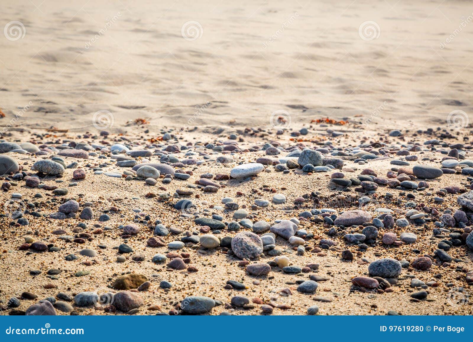 Sandy Beach with Small Pebbles and Smooth Water, Selective Focus. Stock ...