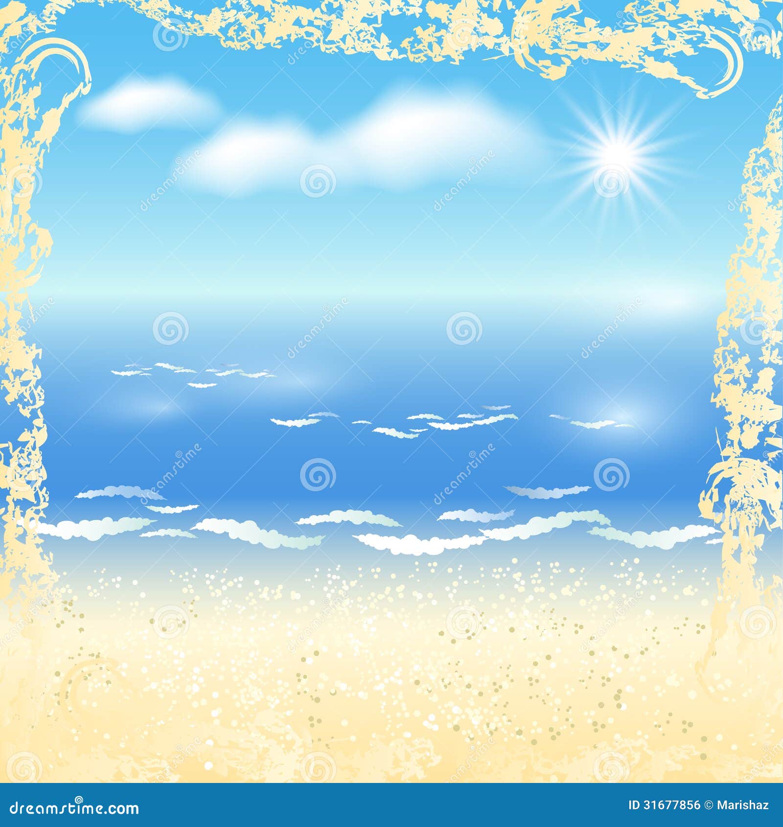 Sandy beach stock vector. Illustration of exotic, clouds - 31677856