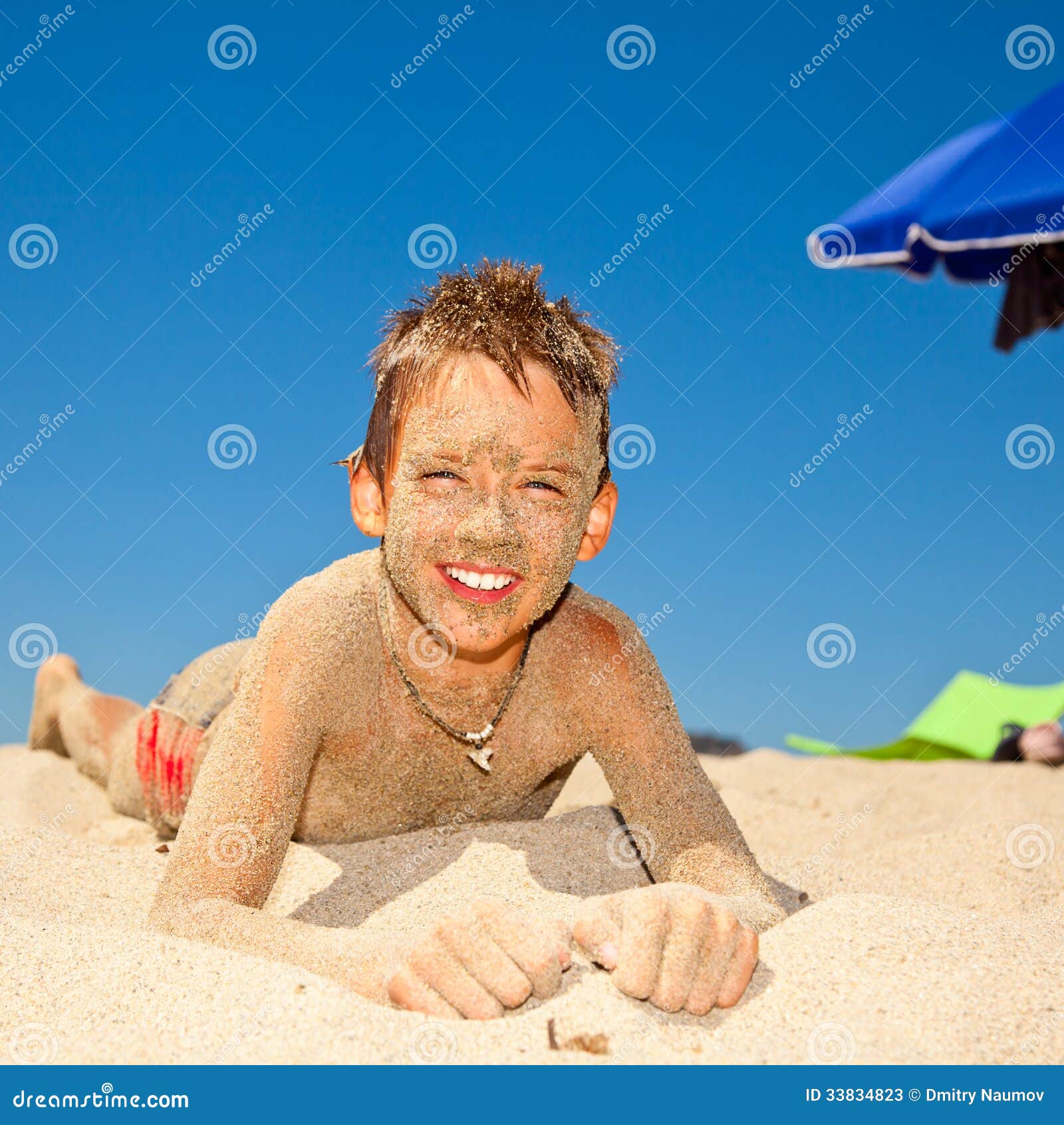Sandy boy on a beach stock image. Image of portrait, enjoyment - 33834823