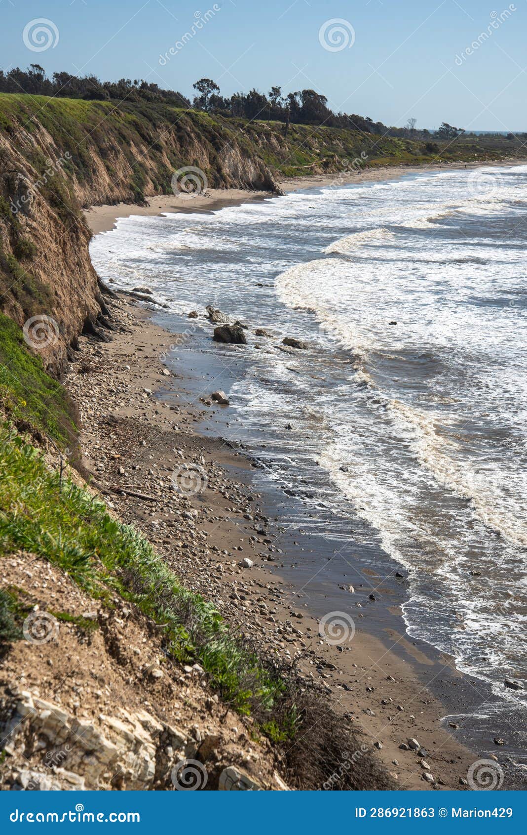 Sandy Cliffs Drop To the Pacific Surf Below Stock Image - Image of ...