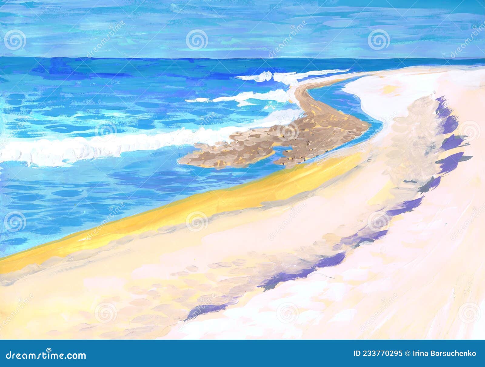 Sandy Coast of the Baltic Sea. Children`s Drawing Stock Illustration ...