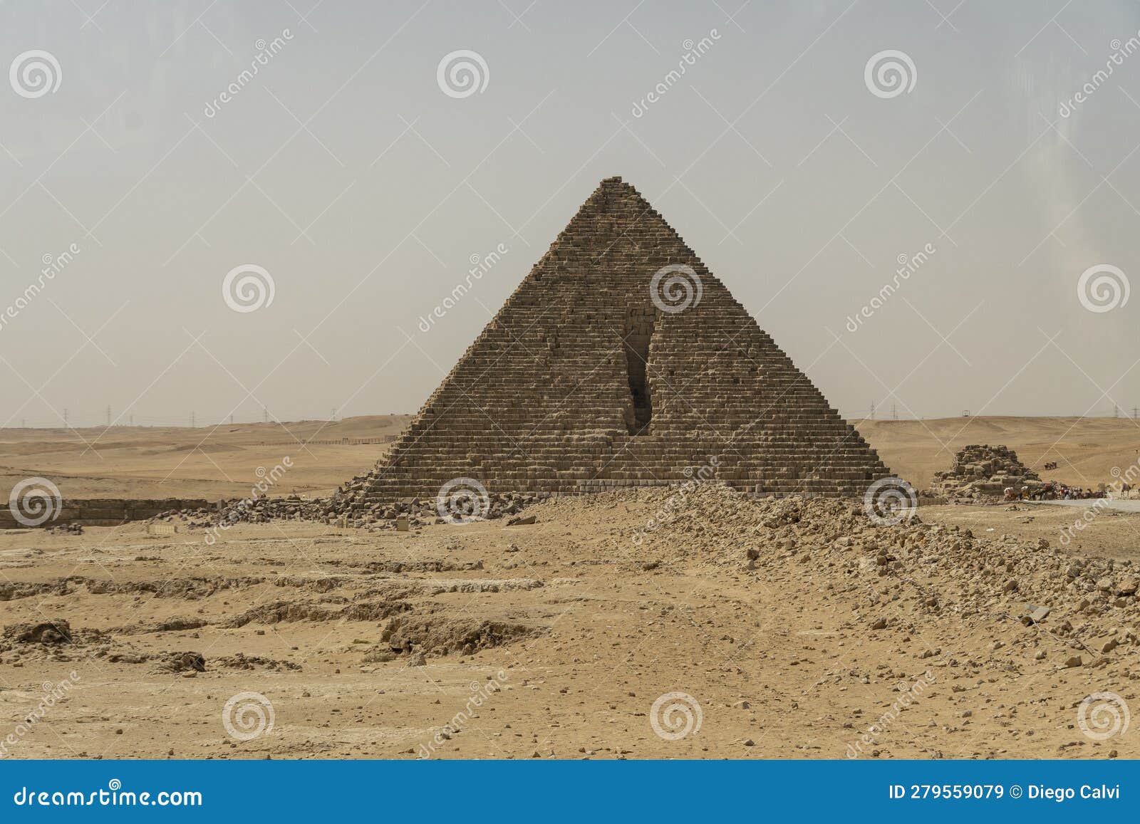 Sandy Desert with Giza Pyramids in the Background Stock Image - Image ...