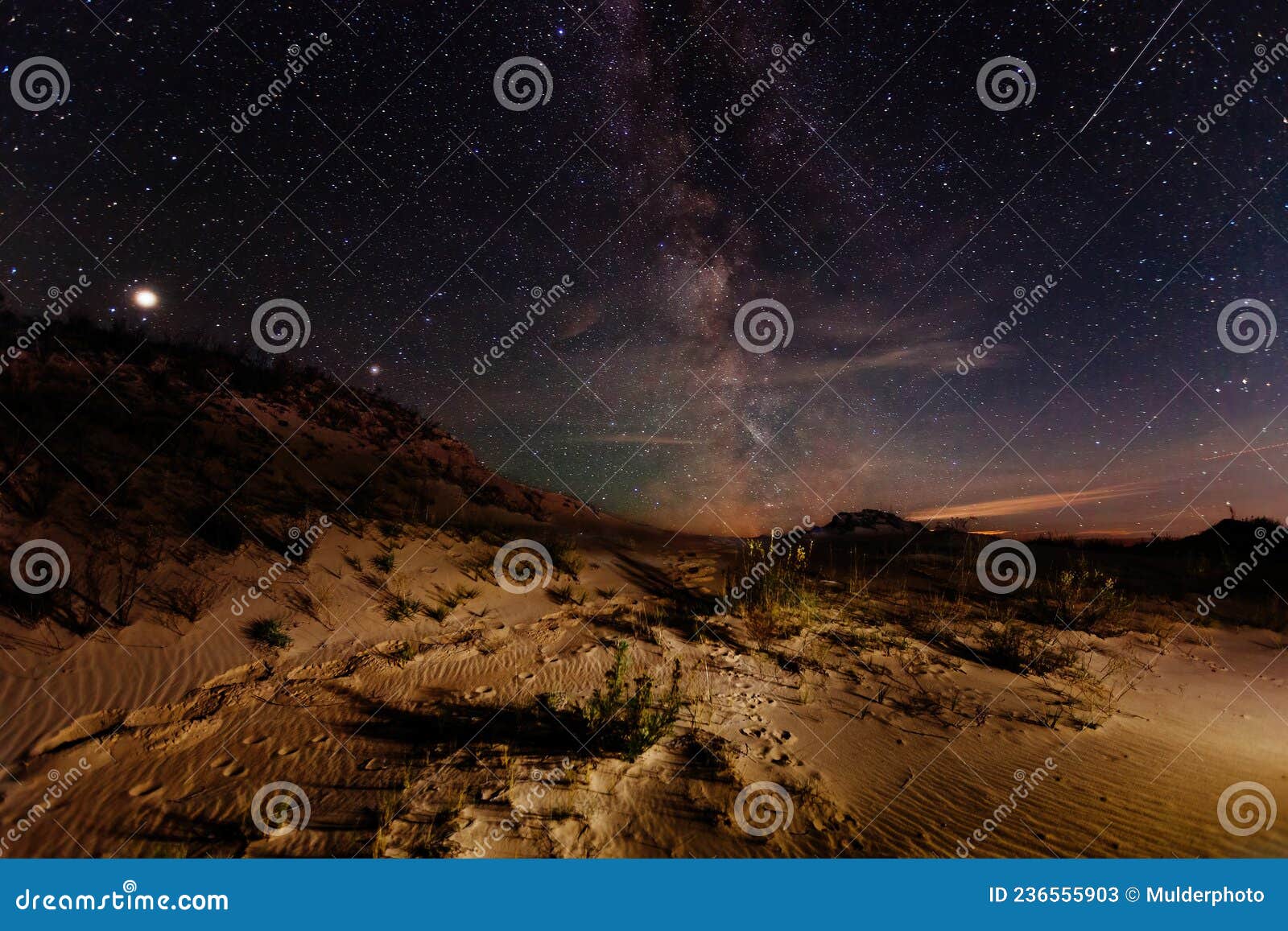The Sandy Desert Landscape at Starry Night Stock Image - Image of ...