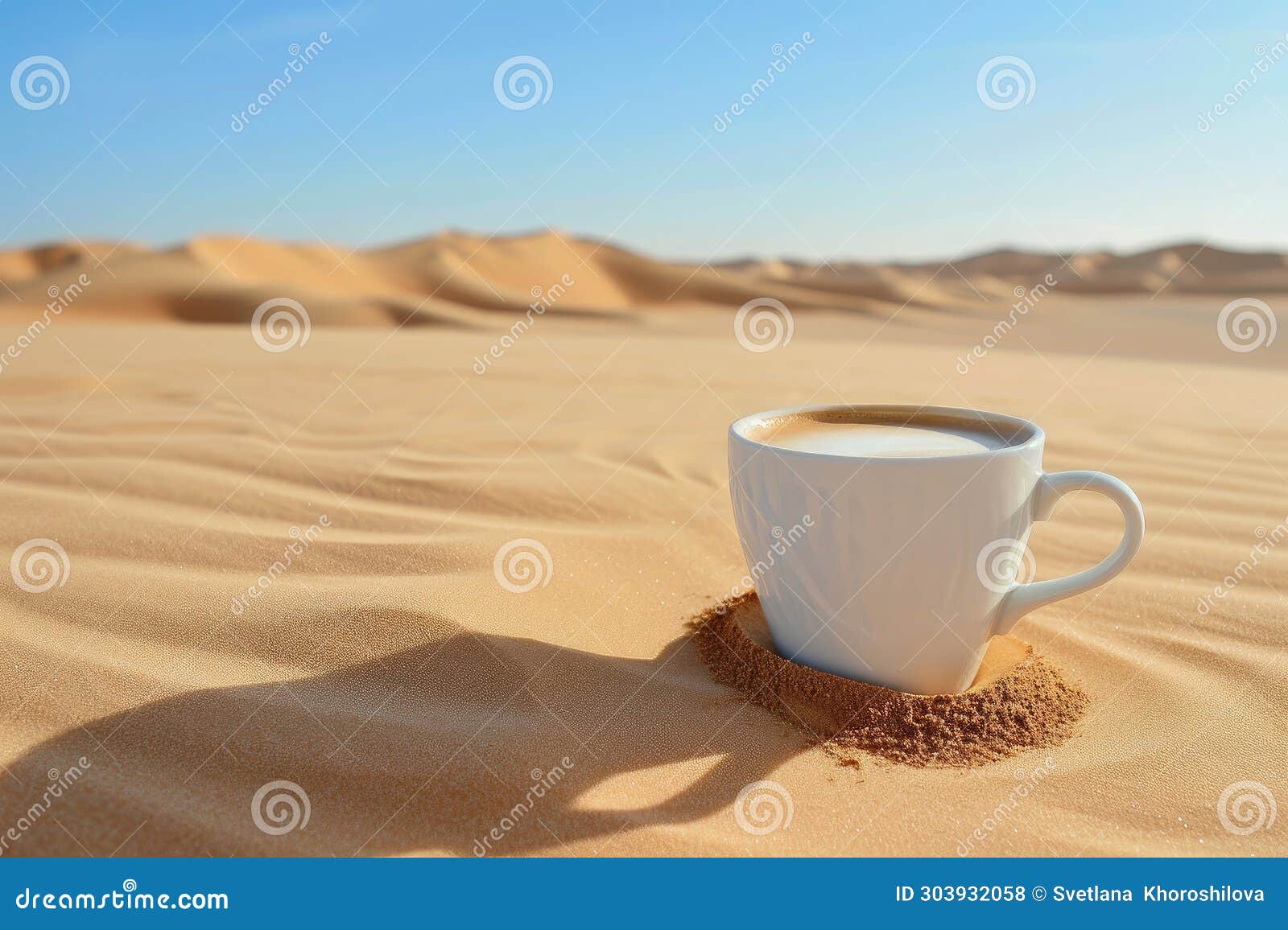 In the Sandy Desert, among the Sand, There is a Cup of Hot Latte or ...