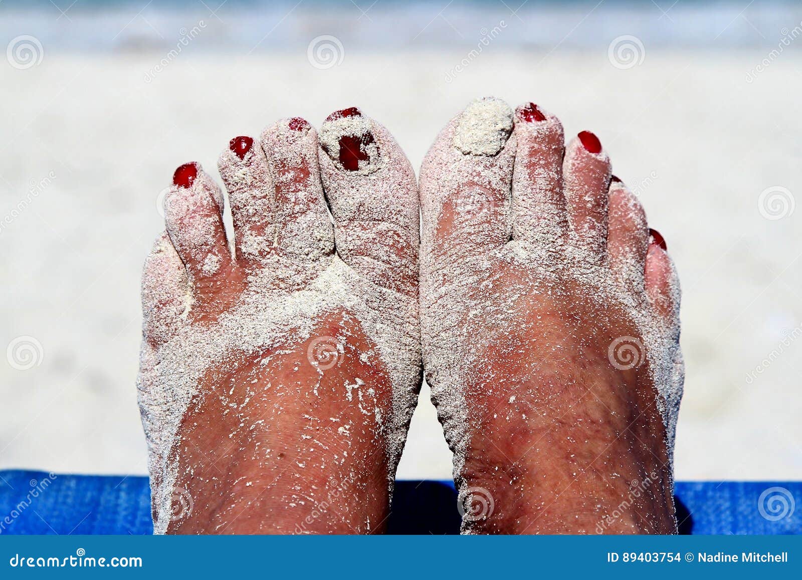 Sandy Feet with Painted Toe Nails on the Beach Stock Photo - Image of ...