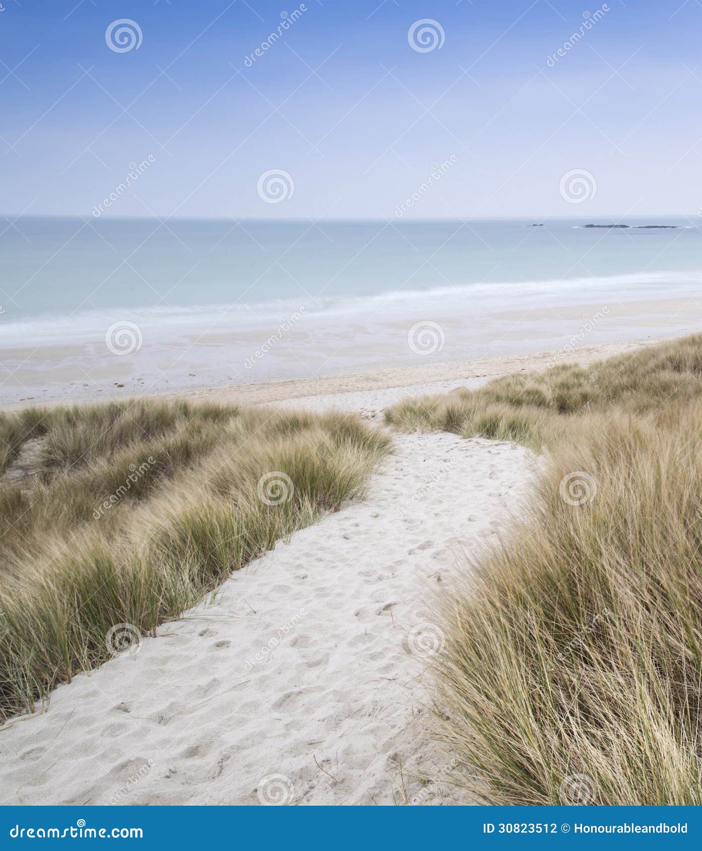 Sandy Path Leads Down through Sand Dunes Stock Photo - Image of clouds ...
