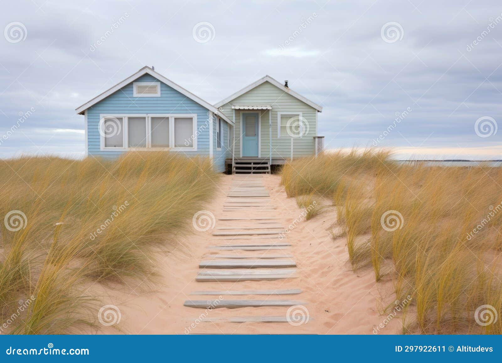 A Sandy Path Surrounded by Beach Grass Leading Up To a Pastel Blue ...