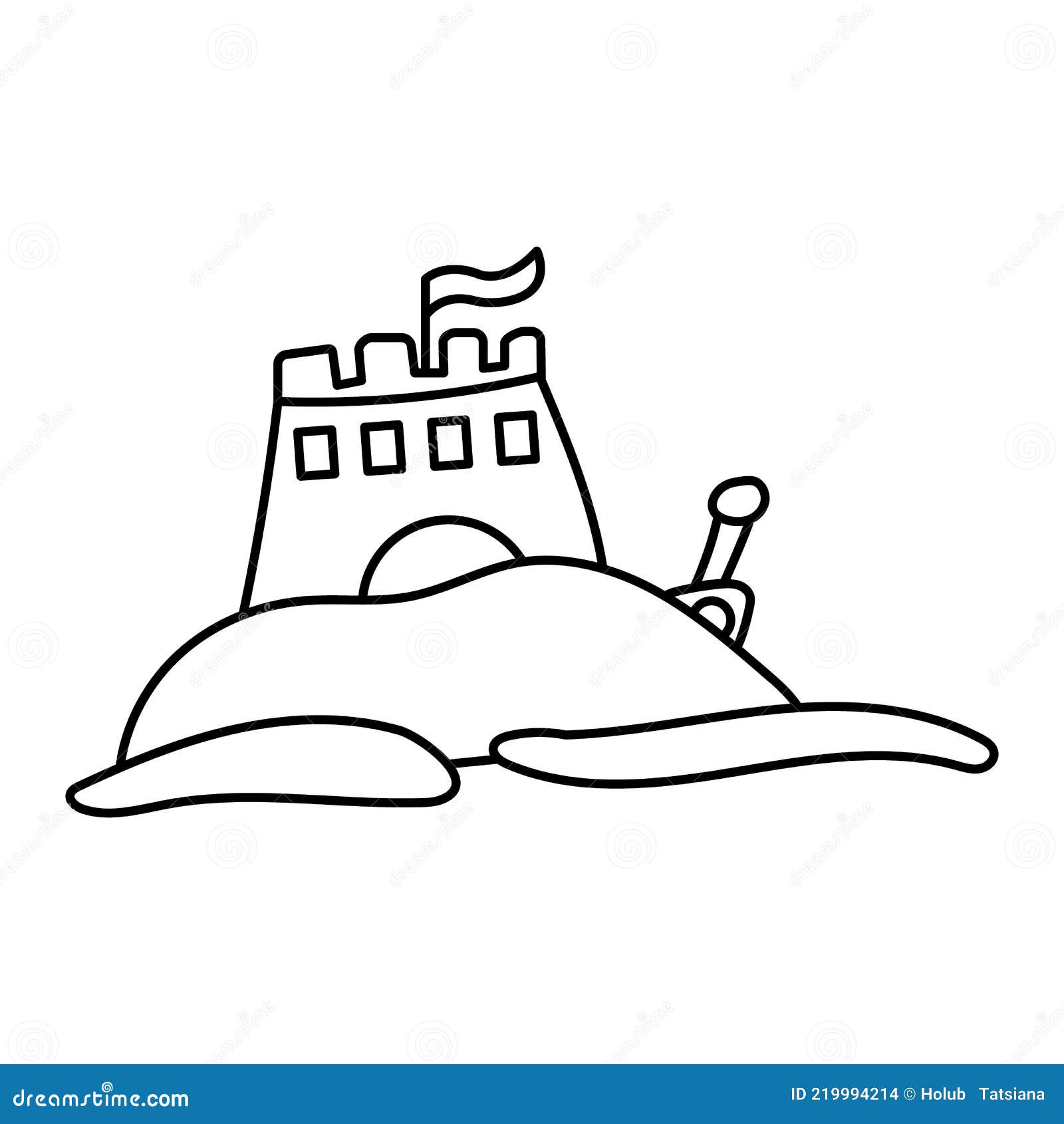 Sandy Sand Castle with a Tower. Childrens Play in the Sandbox. Doodle ...