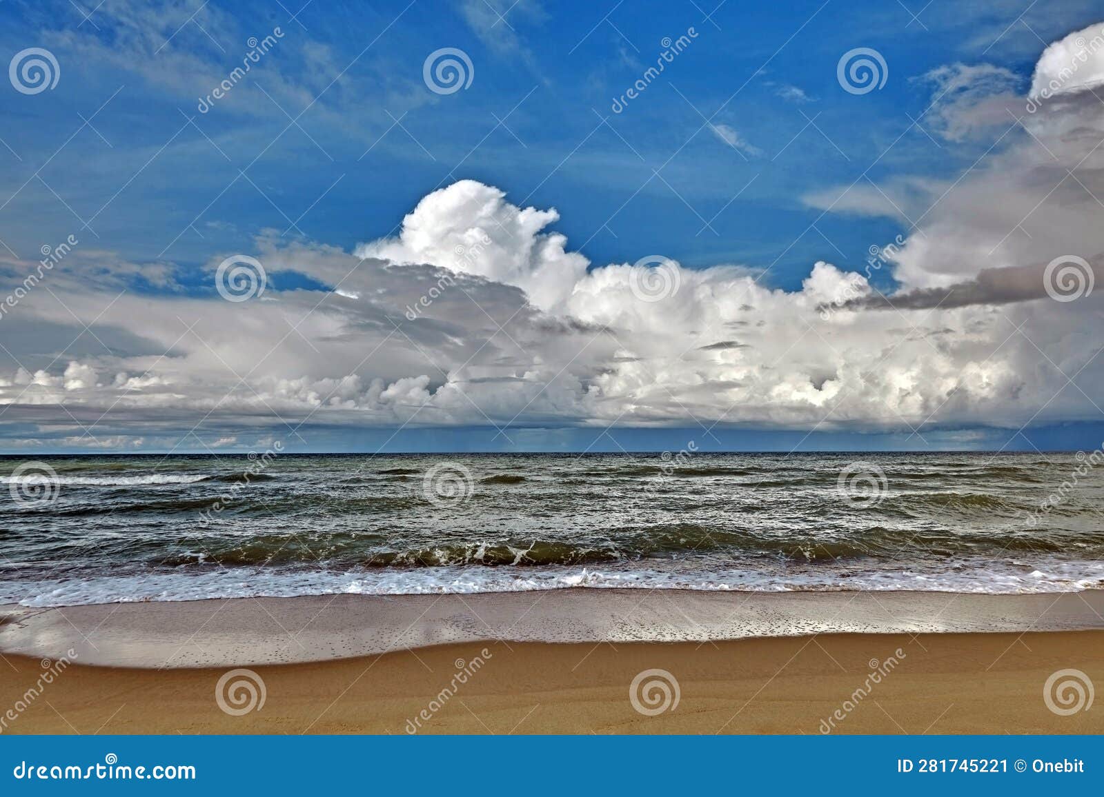 Sandy Sea Ocean Beach with Beautiful Clouds Stock Image - Image of ...