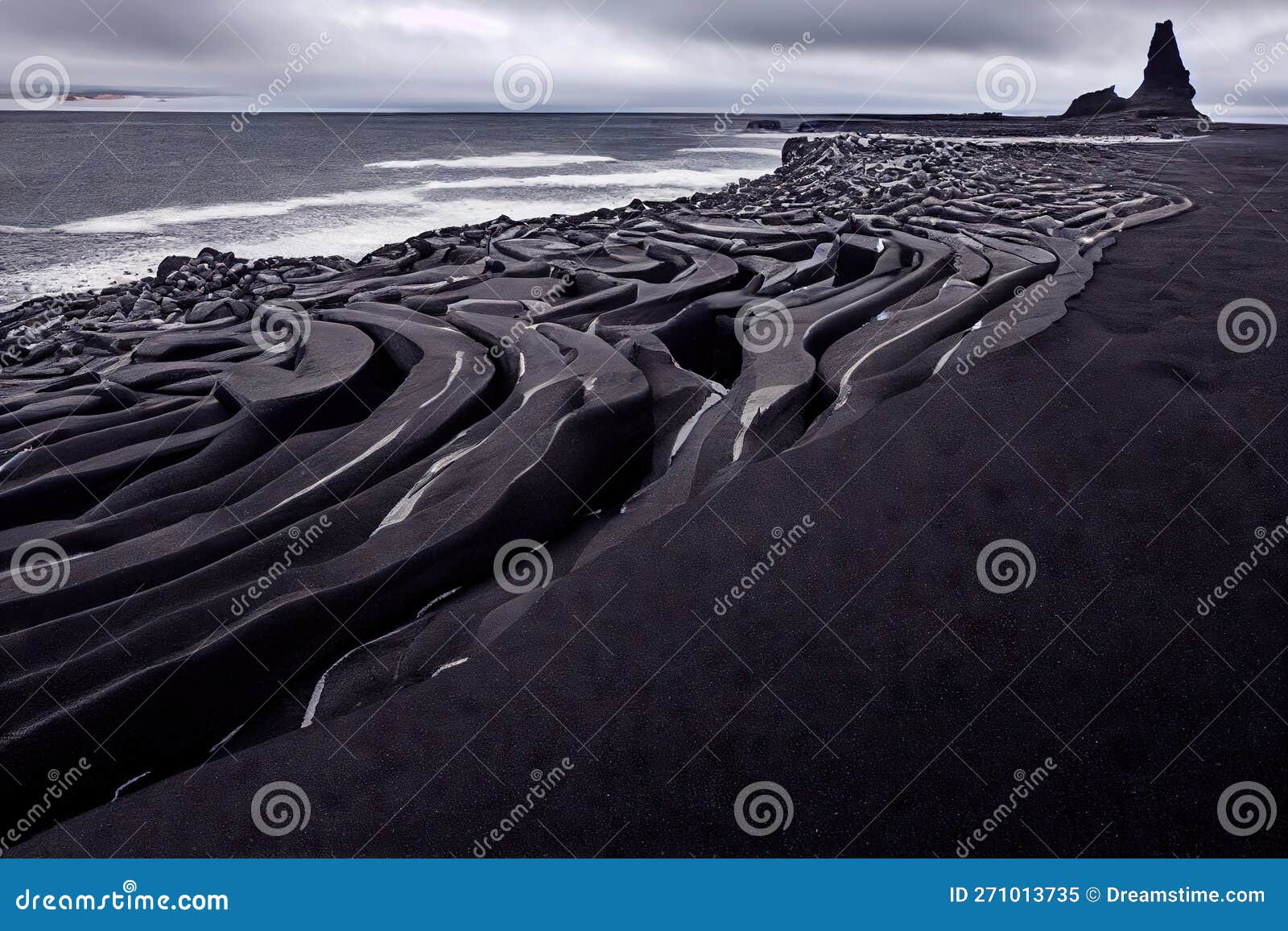 Sandy Strip of Iceland Beach Shore in Dark Gray Tones Stock Image ...