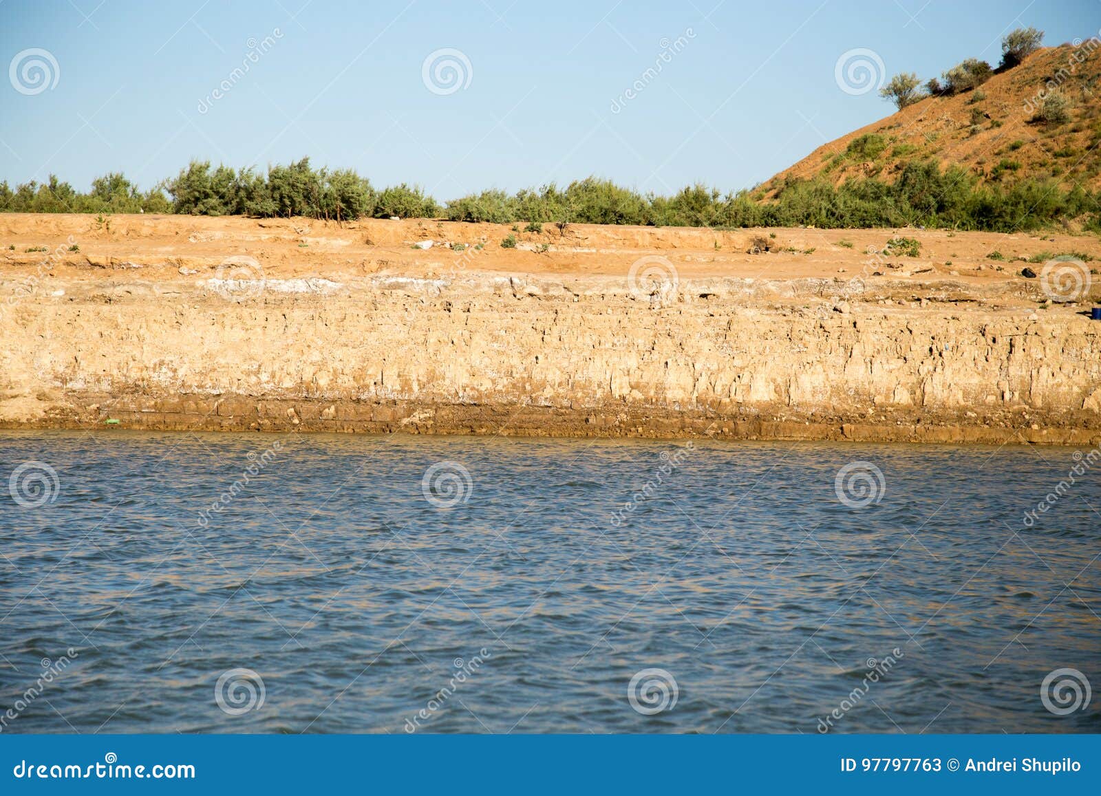Sandy-Ufer Auf Dem Fluss Als Hintergrund Stockbild - Bild von zeile ...