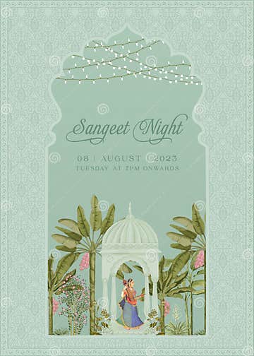 Mughal Sangeet Night Invitation Card Design Stock Vector - Illustration ...