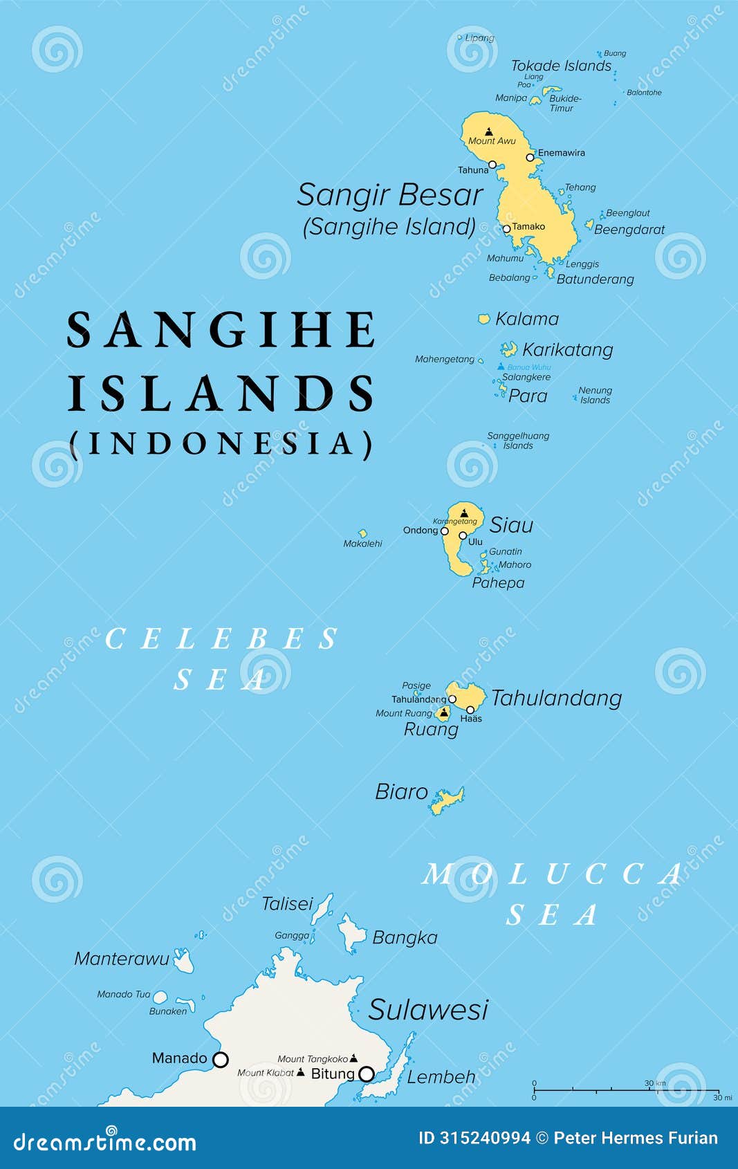 Sangihe Islands, Group of Islands in Northern Indonesia, Political Map ...