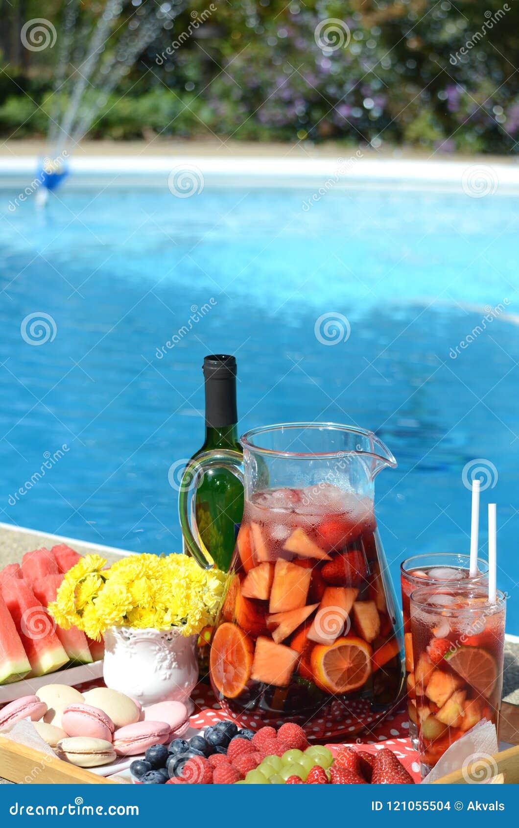 Pool Party With Sangria And Cold Alcoholic Cocktails By The Swimming