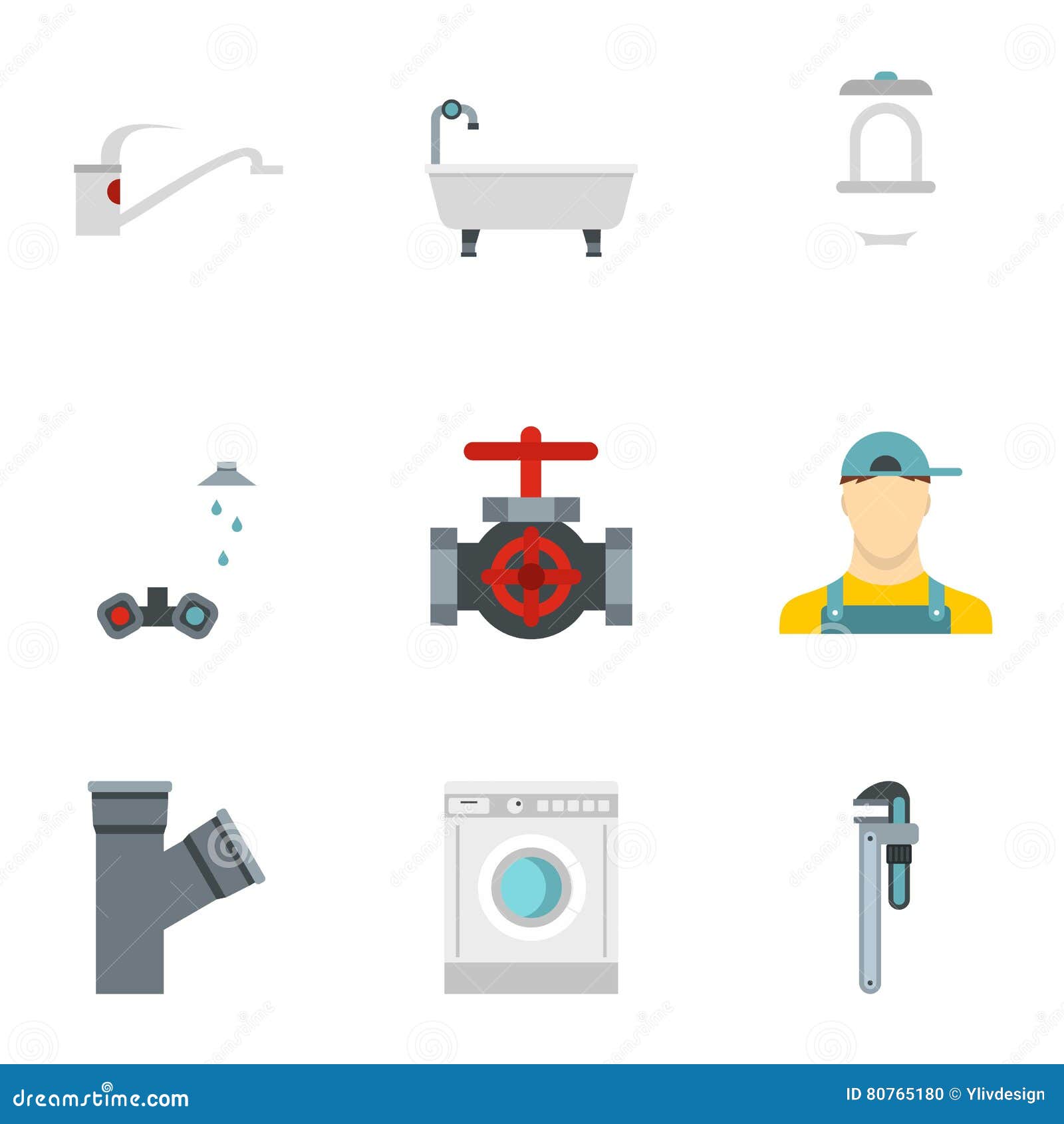 Sanitary Appliances Icons Set, Flat Style Stock Vector - Illustration ...
