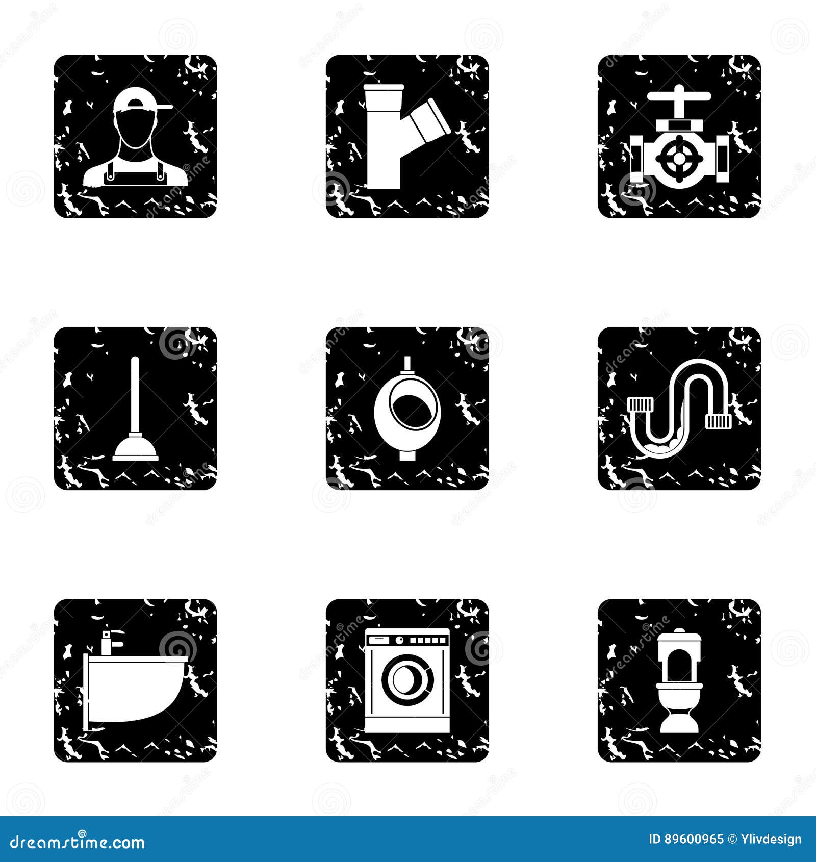 Sanitary Appliances Icons Set, Grunge Style Stock Vector - Illustration ...