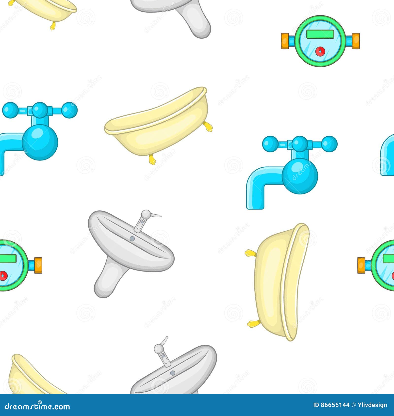 Sanitary Appliances Pattern, Cartoon Style Stock Vector - Illustration ...